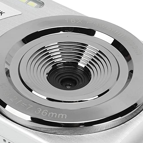 Compact Camera, 48MP Image Resolution Built in Fill Light Compatible 256GB Memory Card Rechargeable Lithium Ion Battery 4K Digital Camera for(Silver)