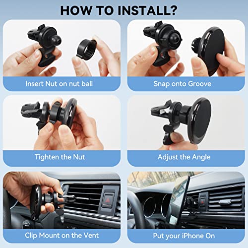 Qaqvav Magnetic Phone Holder for Car, Compatible with MagSafe Wireless Charger, 360° Adjustable Strong Magnetic for Car iPhone Holder Mount, Fit for iPhone 14 13 12 Pro Plus Max Mini