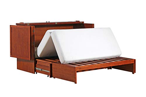 Mega Solutions Emurphybed Paradiseo Murphy Cabinet Chest Bed with Charging Station 8 Inch, Queen (Cherry)