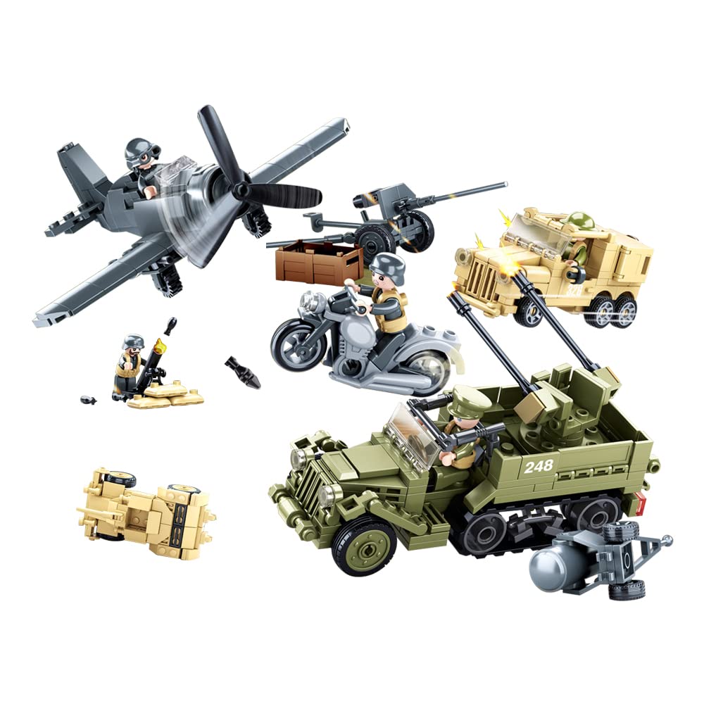 DAHONPA War 2 Building Blocks with 5 Figures(552 PCS), WW2 Military Historical Construction Model for Display,Toys Gifts for Kid and Adult.