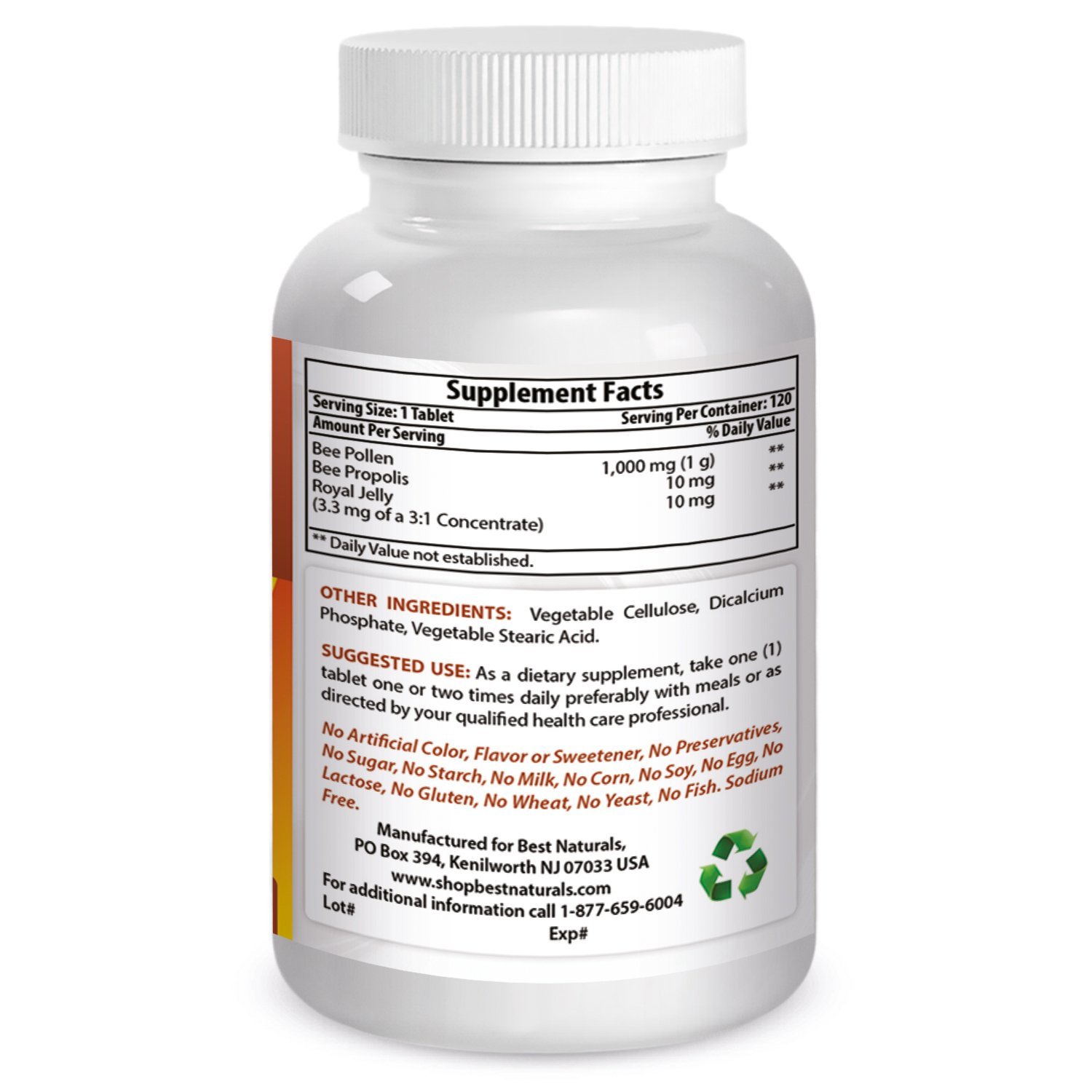 Best Naturals Bee Pollen Complex 1000 mg 120 Tablets