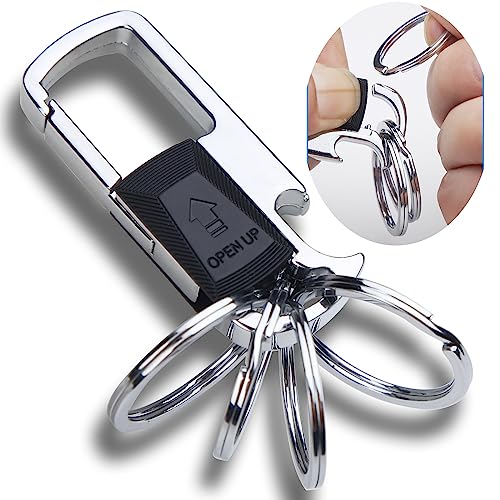 Mtverver Metal Keychain Car Key Chain Holder Clip with 4 Detachable Key Rings ,Bottle Opener Keychain (Black)