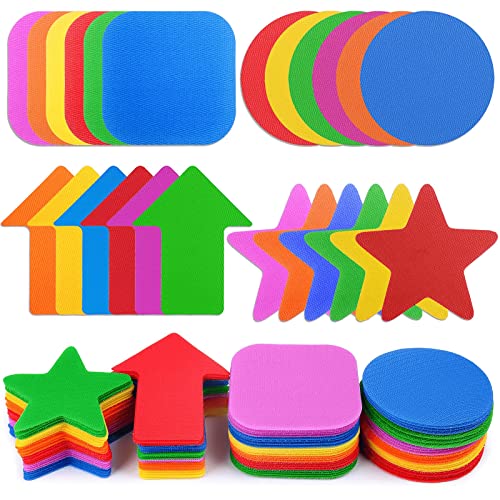 Mckanti 96 Pcs Carpet Markers Sit Dots, Spot Markers Carpet Circles Nylon Floor Dots for Kids Teachers Preschool Kindergarten Social Distancing Wait Line Up Classroom Decoration, 6 Colors, 4 Styles