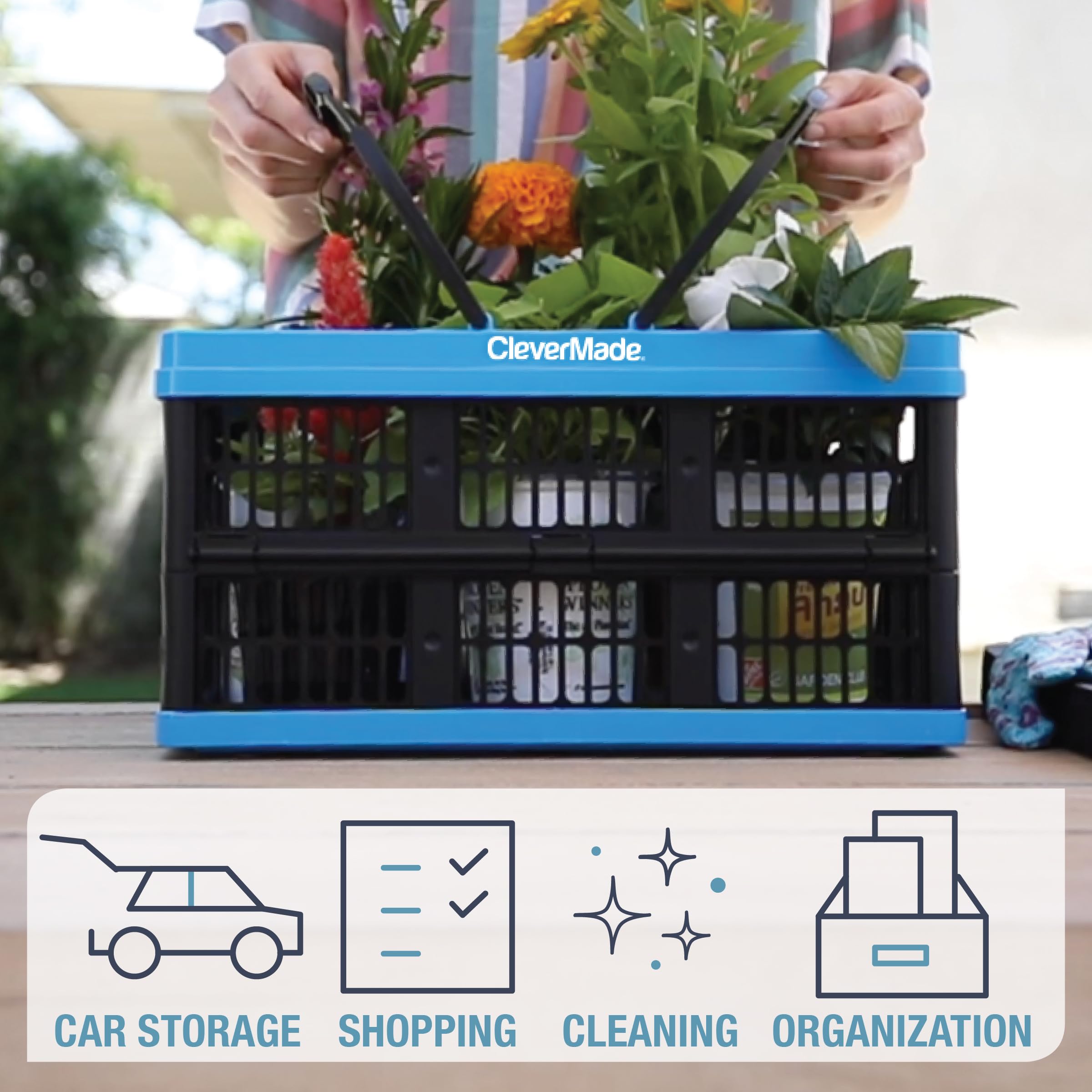 CleverMade Collapsible Storage Bins and Grocery Shopping Baskets (3 Pack)