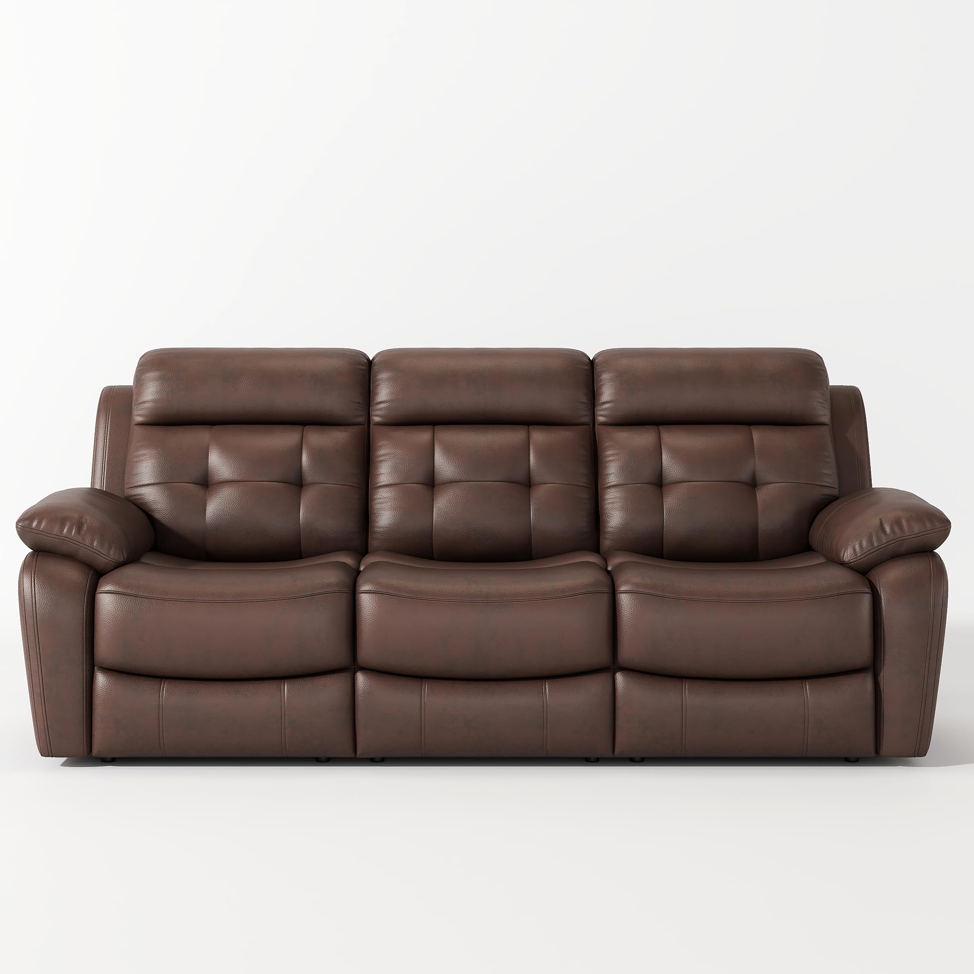 Elountik Luxury 3-Seat Genuine Leather Manual Reclining Sofa, Leather Recliner Couch with Drop Down Table and Stainless Steel Cupholders (Blue)
