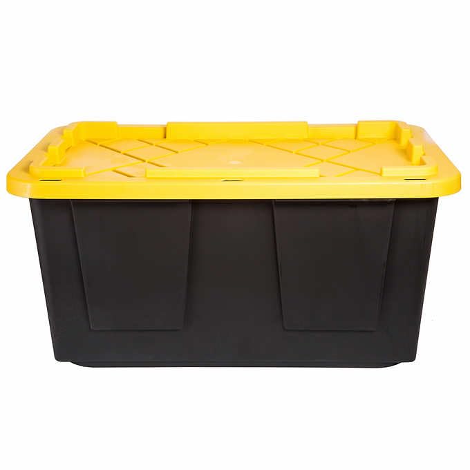 Generic (4 Pack) 27 Gallon Stackable Storage Container With Lid - Black and Yellow Storage Tote - Storage Tote