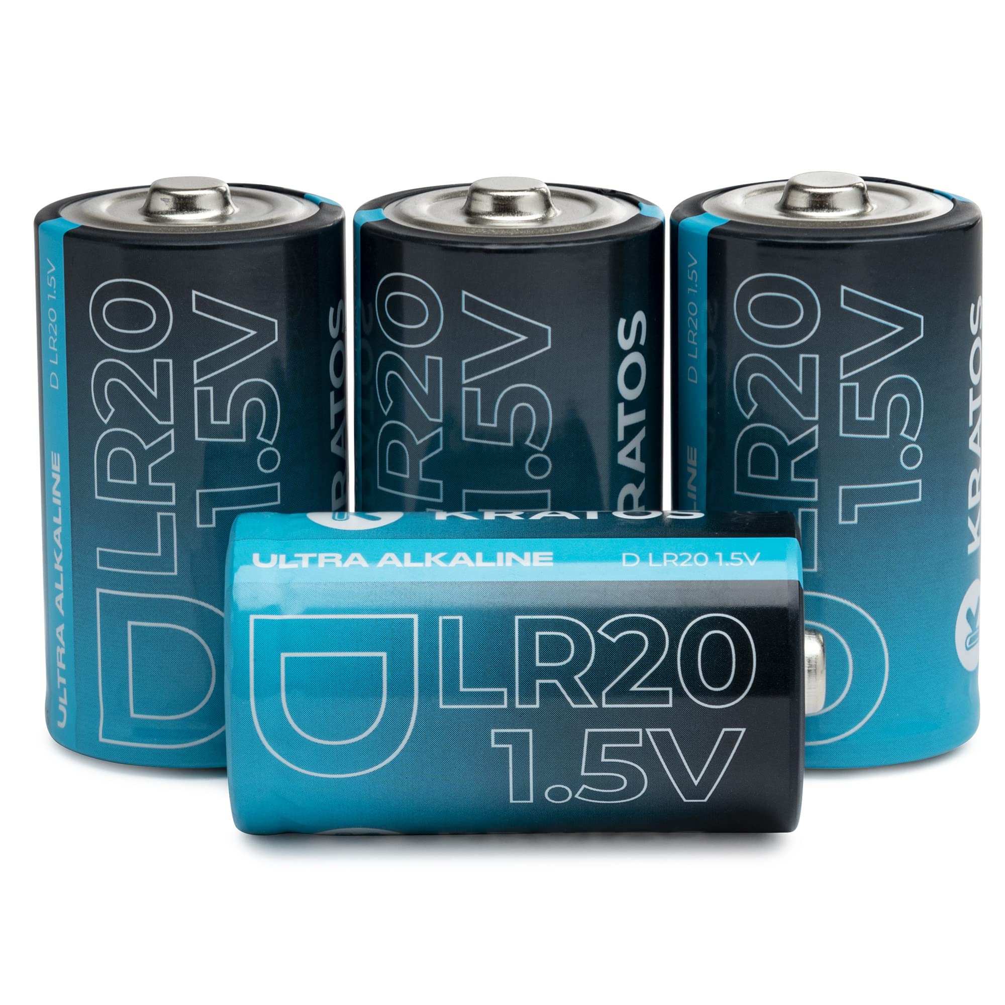 Kratos Power D Batteries - 4 Pack Alkaline Batteries - Long-Lasting All-Purpose D Battery - 10 Year Shelf Life - Mercury & Cadmium Free Flashlight Batteries - Disposable Replacement Batteries