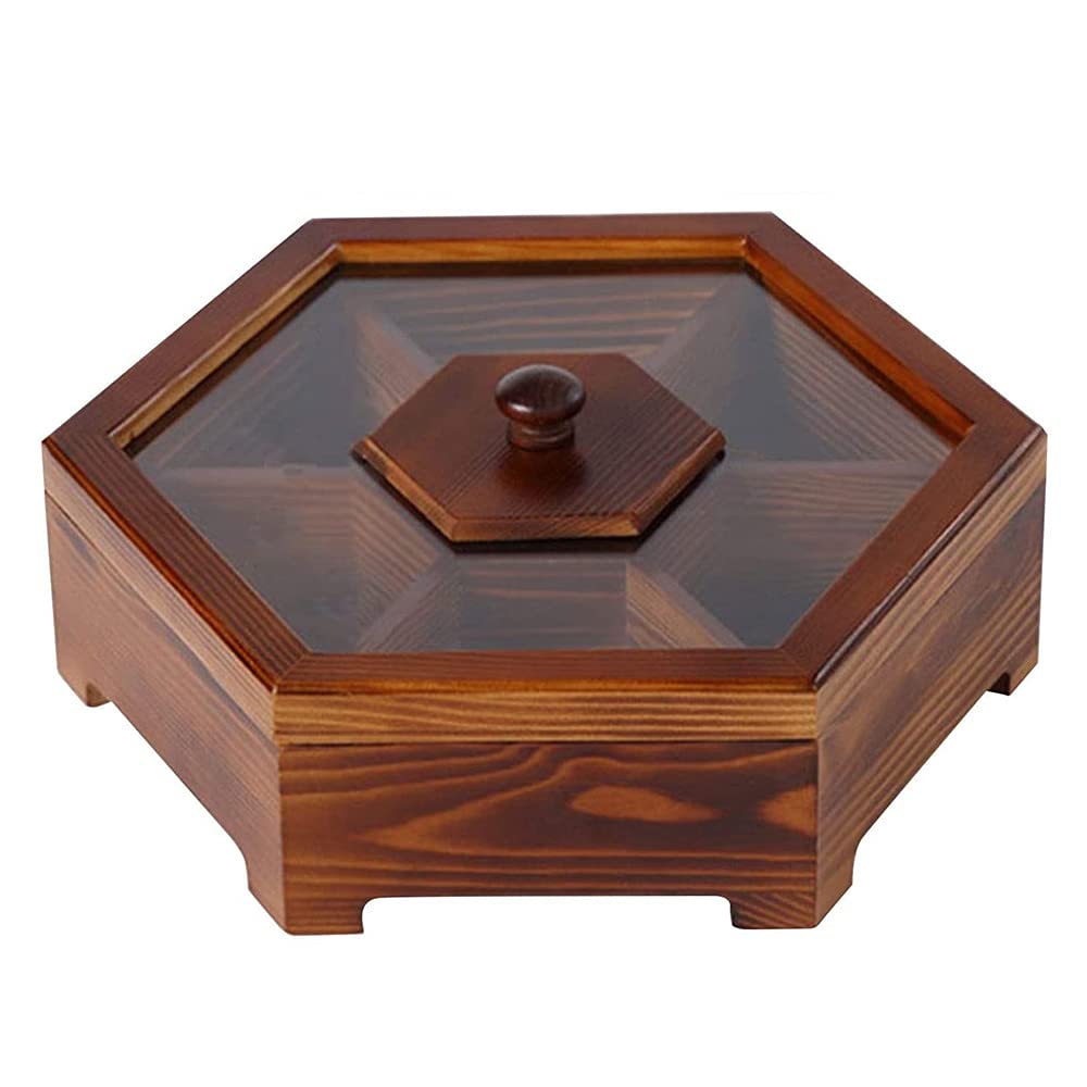 CRUHRE Decorative Fruit Basket Wooden Candy Box With Lid Nut Dried Fruit Display Plate Tray Snacks Box Storage Organizer For Home Party Fruit Bowl