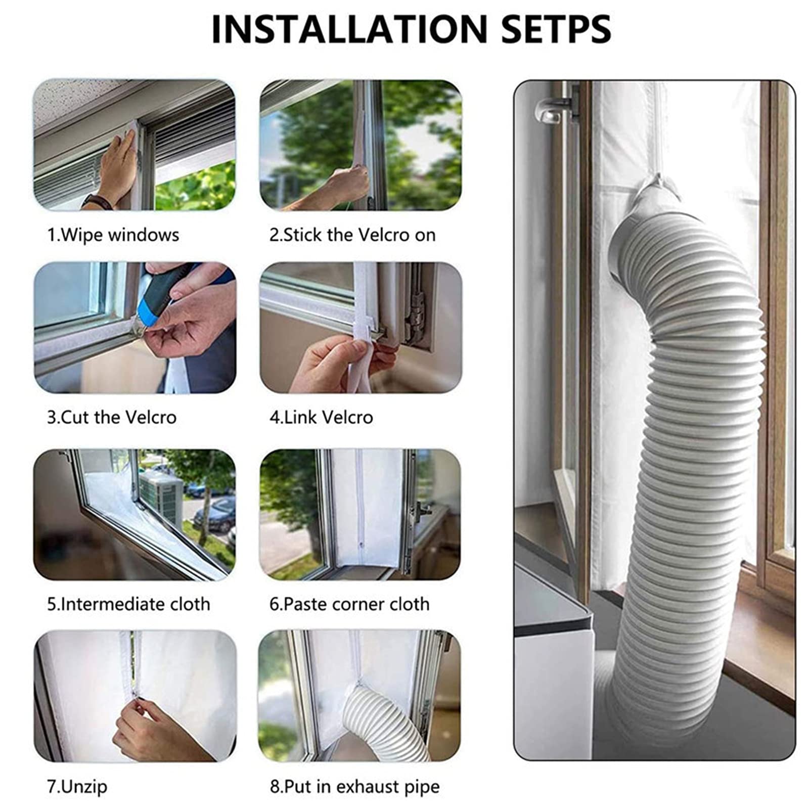 UniForU Window Seal for Portable Air Conditioner Window Cover with The Double Access Zipper and Adhesive Fastener 400cm/157β (400cm/157)