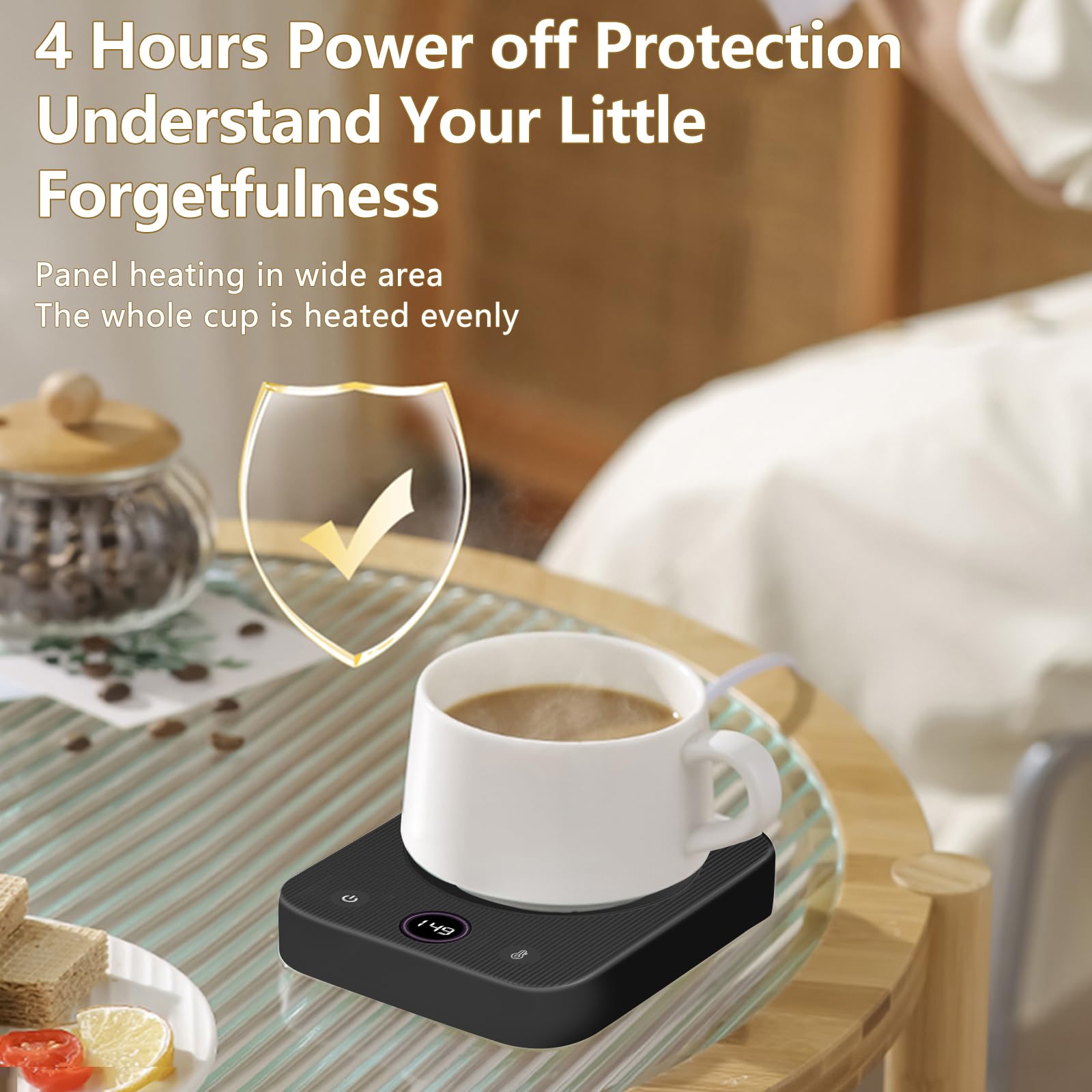 Coffee Mug Warmer for Desk, Coffee Cup Beverage Warmer, 4 Hours Auto Shut-Off Candle Heating Plate for Office, Home and Travel with 3 Temperature (Black)