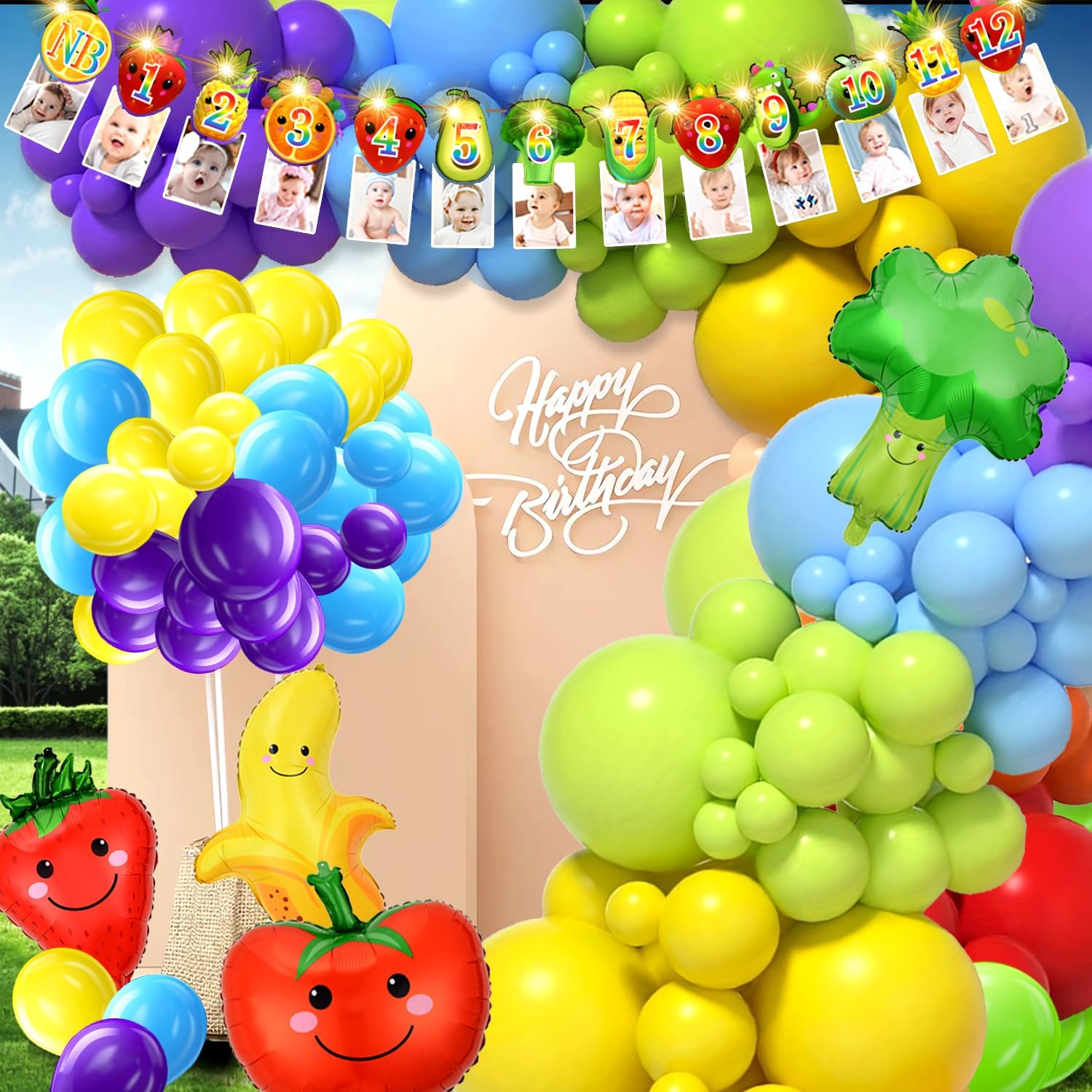 Generic 124pcs Fruit 1st Birthday Decorations, Dancing Fruit 1st Birthday Decorations Fruit Party Decorations Swirls Banner cupcake topper Backdrop Fruit Balloons Arch Set for Baby
