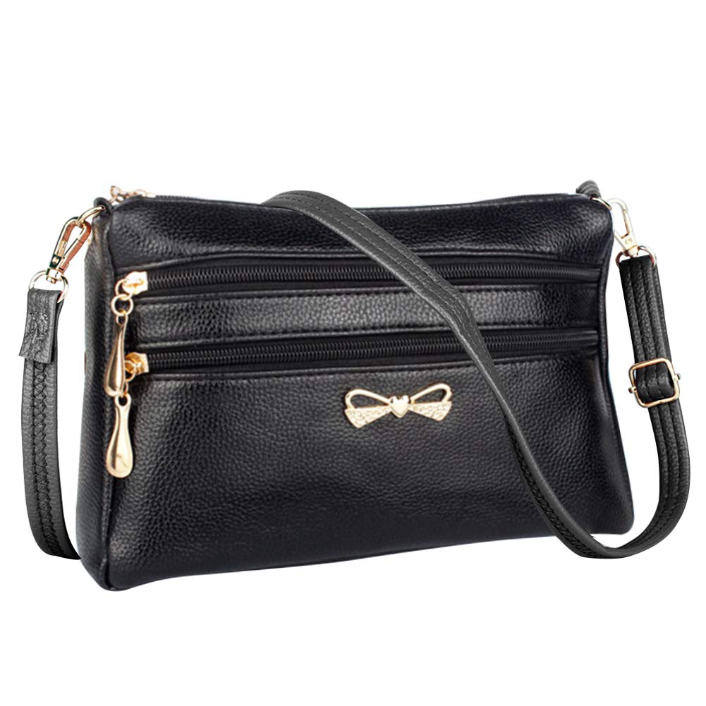 Daily Shopping Multi-Layer Money Purse Solid PU Litchi Pattern Mummy Money Bags, Black, 21 x 18 x 5cm
