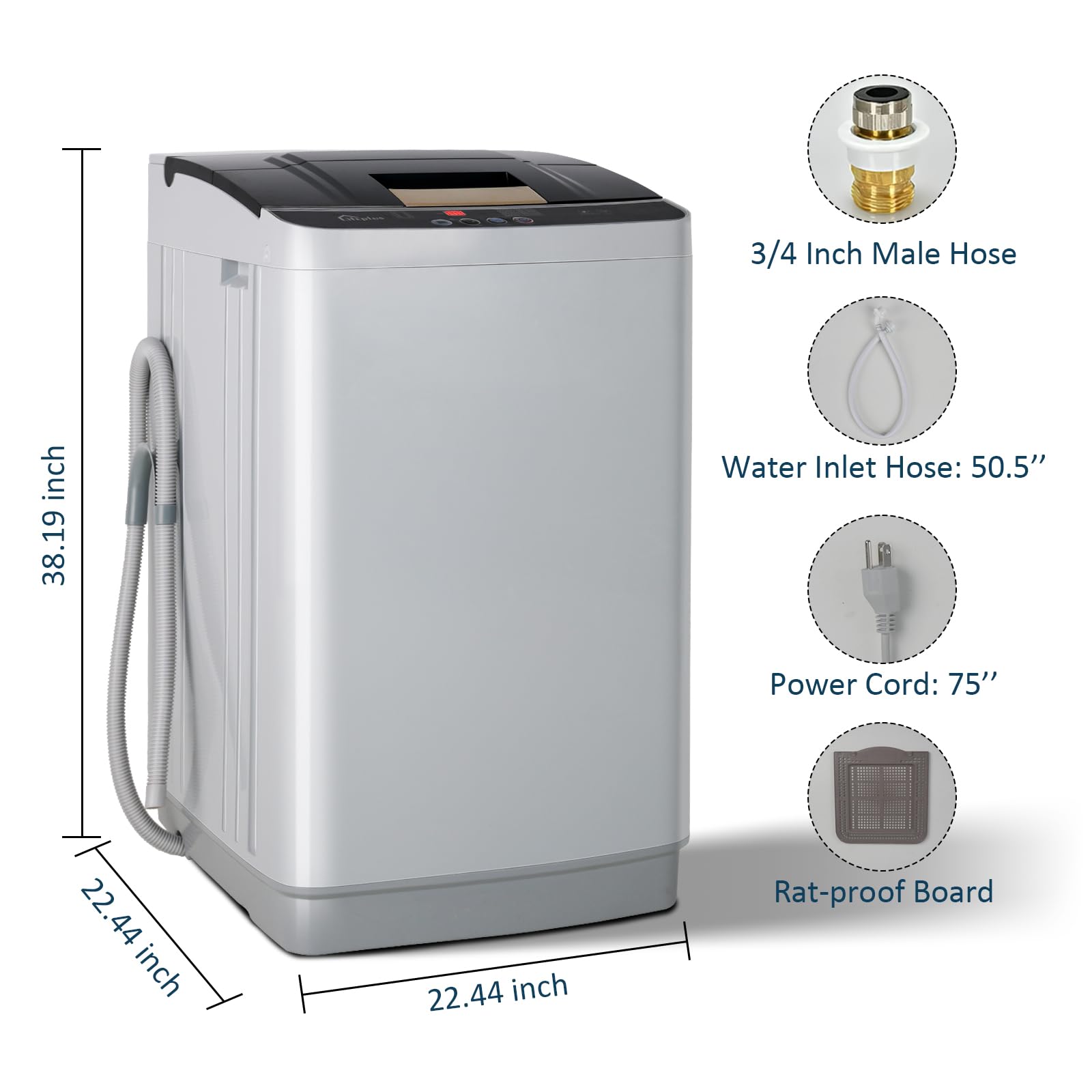 Full Automatic Washer Machine, 1.8Cu.ft Portable Laundry Washer with Drain Pump, 10 Wash Programs&8 Water Levels, 12lbs Capacity Washer and Spinner Combo for Apartment RV Dorm Camping, Grey