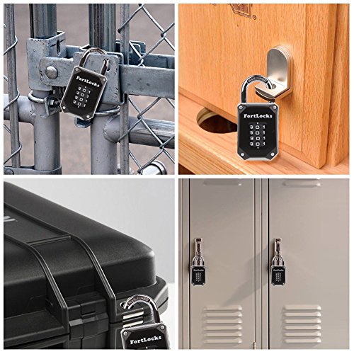FortLocks Gym Locker Lock - 4 Digit, Heavy Duty, Hardened Stainless Steel, Weatherproof and Outdoor Combination Padlock - Easy to Read Numbers - Resettable and Cut Proof Combo Code - 1 Pack Silver