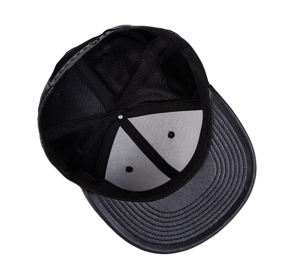 CNUSER Snapback Hats for Men Women,Fashion Baseball Cap,Hip Hop Flat Bill Brim Adjustable Dad Hats (Pu Leather Black)