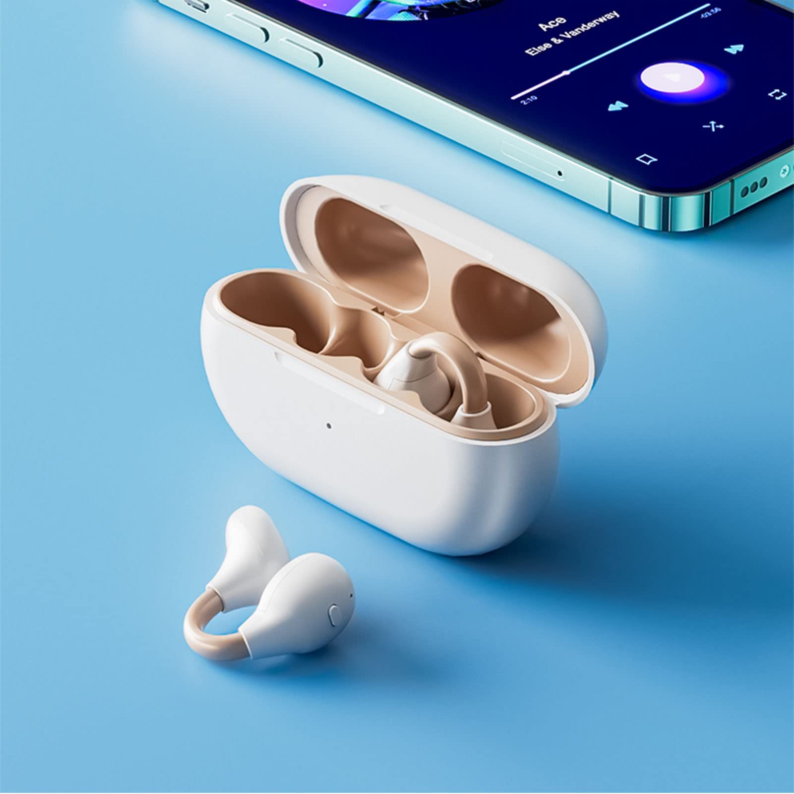 Coffee Wireless Ear Clip Bone Conduction Headphones Bluetooth Open Ear Waterproof Bluetooth Bone Conduction Earbuds Ear Clip Bone Conduction Head Set Painless Long Battery Life for Sports