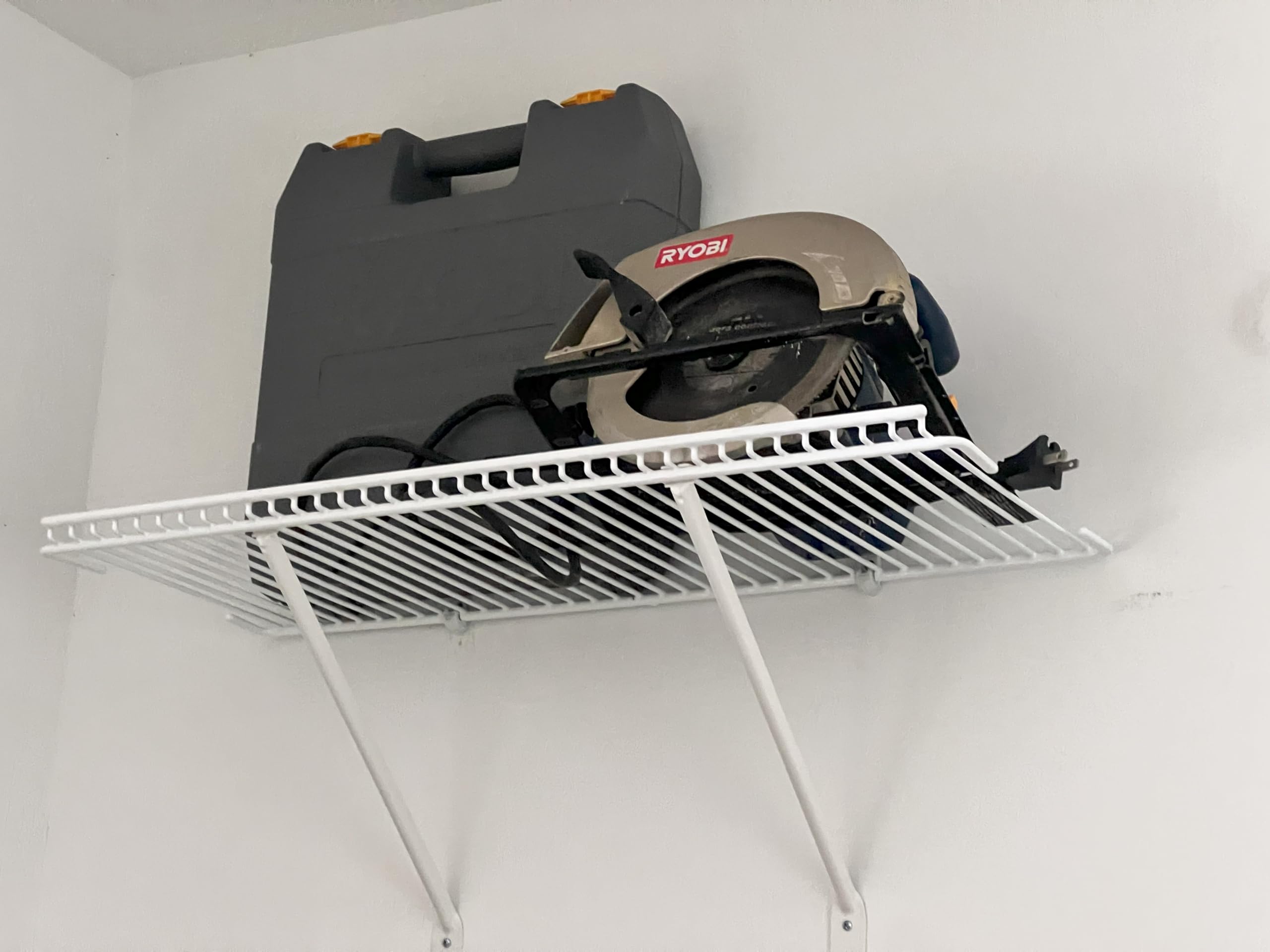 Generic 2 pc White Wall Shelf Inexpensive Heavy-Duty Steel with an Anti-Rust Coat with All Hardware, Pantry Wall Shelves, Garage Wall Shelves, Wall Mounted Shelf for Storage, Laundry Room Shelf