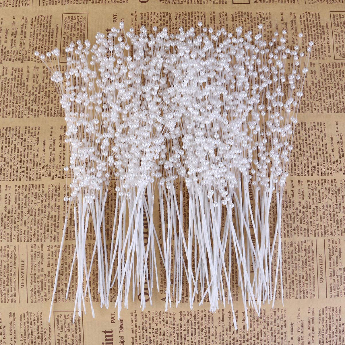 COHEALI Beaded Stems Wedding Decor 100pcs String Pearls Sticks Floral Bead Strands for Craft Bouquet Decoration DIY Home Party Wedding Easter Garland Table Centerpiece White Plants Decor