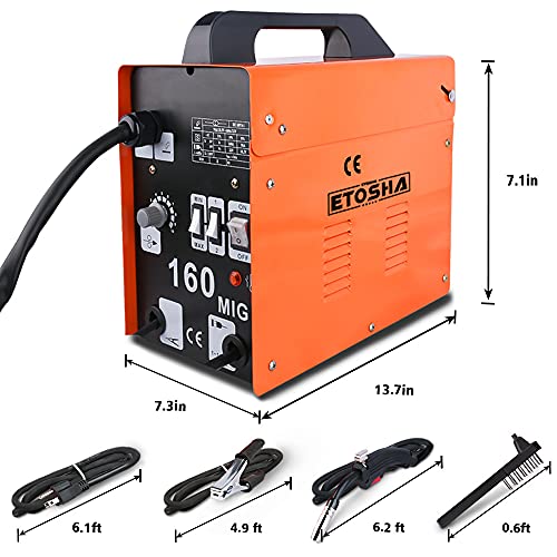 ETOSHA MIG Welder 160A Portable Welding Machine, Flux Core Wire Gasless Automatic Wire Feeding Welders, 110V AC Wire Feed Welder with Welding Gun, Grounding Clamp, Input Power Adapter Cable and Brush