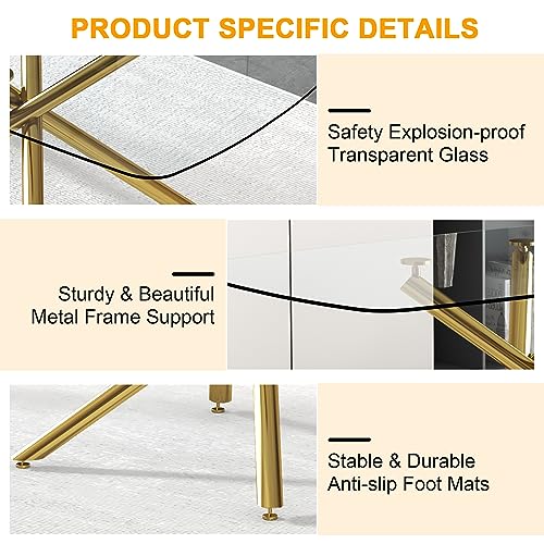FURNITO Glass Dining Table,Gold Dining Room Table,Transparent Glass Kitchen Table with Golden Chrome Legs,71'' Oval Glass Dining Table Ideal for Living Room Home Office(6-8 People)