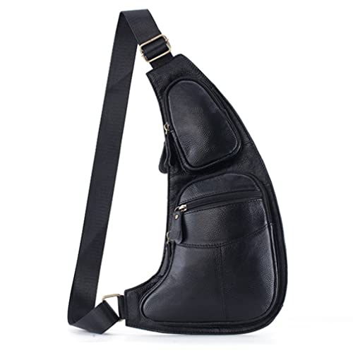 KPYWZER Leather Sling Backpack for Men Women Sling Bag Chest Crossbody Shoulder Outdoor Travel Camping Tactical Casual Daypack Black