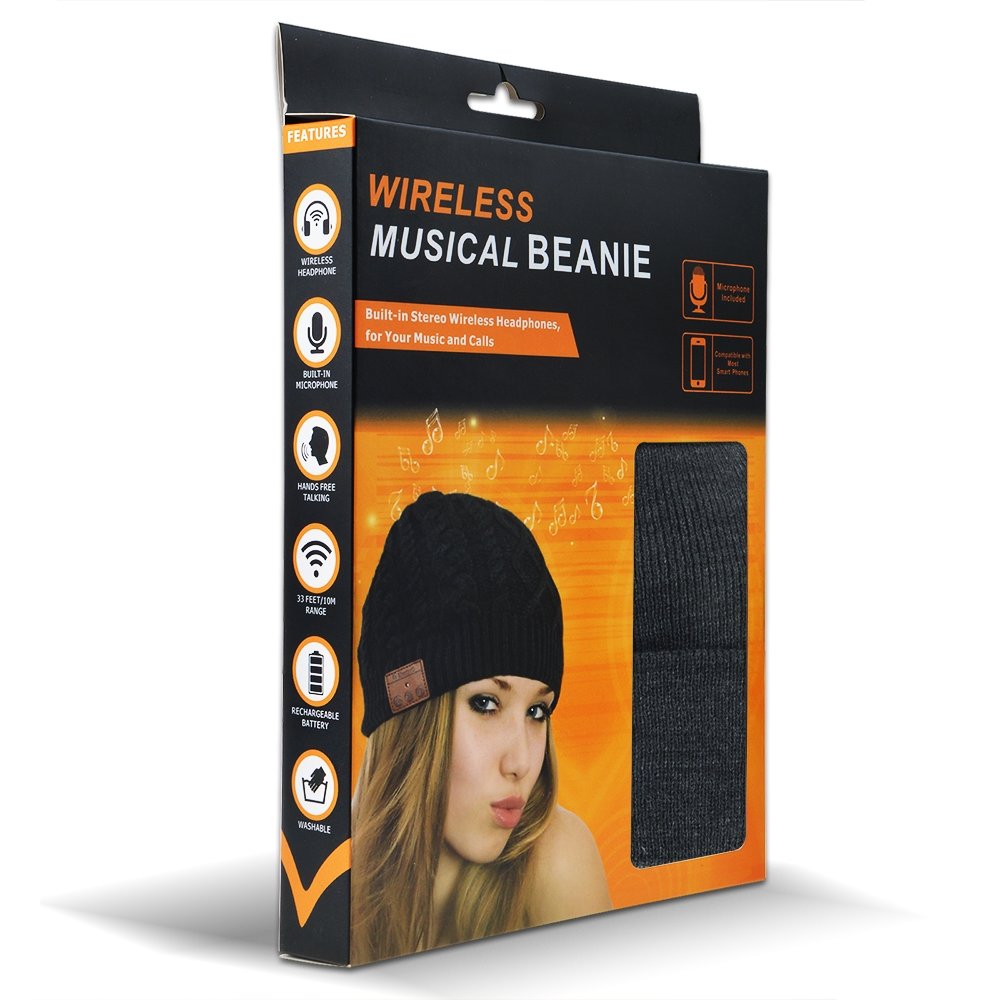 Bluetooth Beanie Hat, Flashmen Upgraded Wireless Bluetooth 5.0 Beanie Hat with Headphones Headset Earphone Knitted Beanie with Stereo Speakers and Mic for Women Men