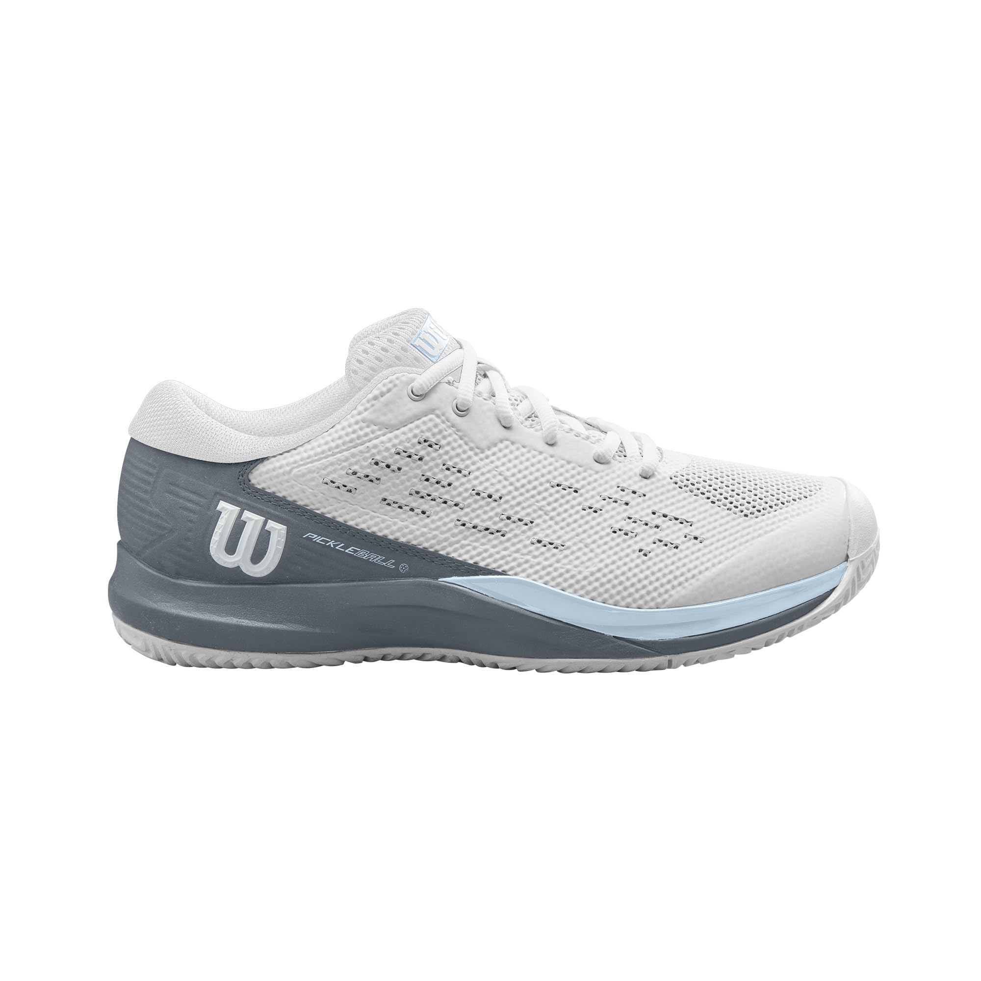 WILSON Women's Rush Pro Ace Pickler Sneaker, White/Grey/Baby Blue, 7