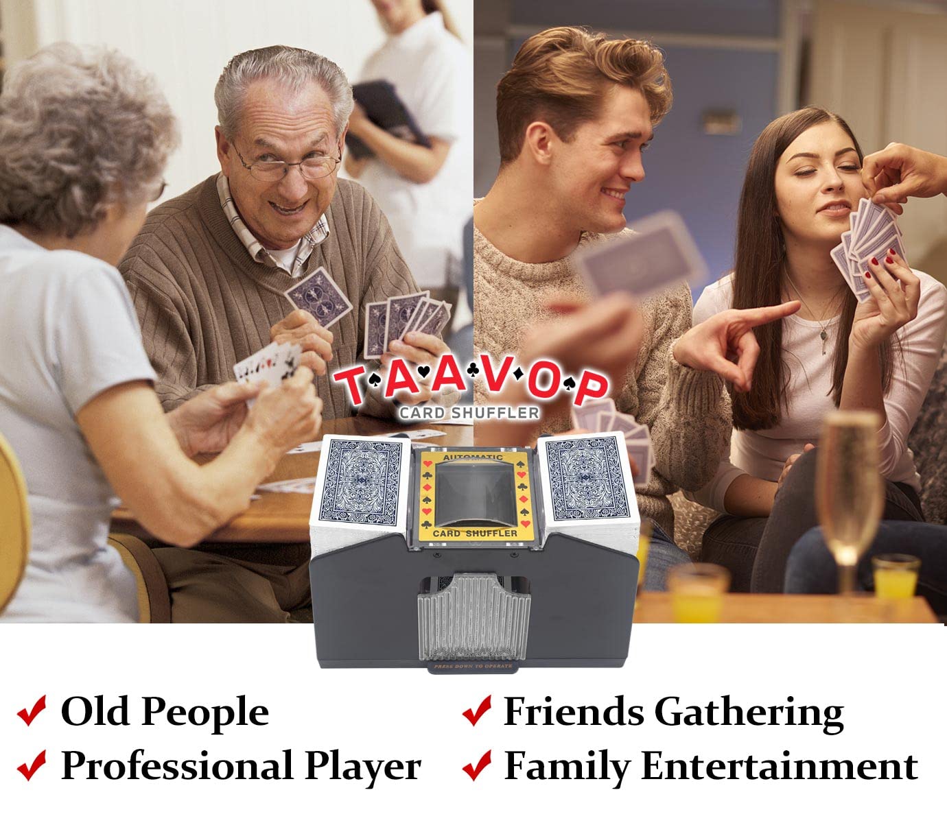 TAAVOP Card Shuffler 2-4 Deck Automatic, Battery-Operated Electric Card Shuffler Machine for UNO/Poker/Playing Card