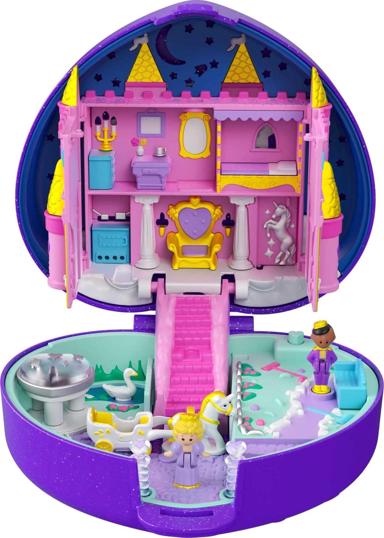 Polly Pocket Collector Compact with 2 Micro Dolls, 2 Animal Figures & Carriage Accessory, Heritage Keepsake Collection Starlight Castle, Collectible Toy