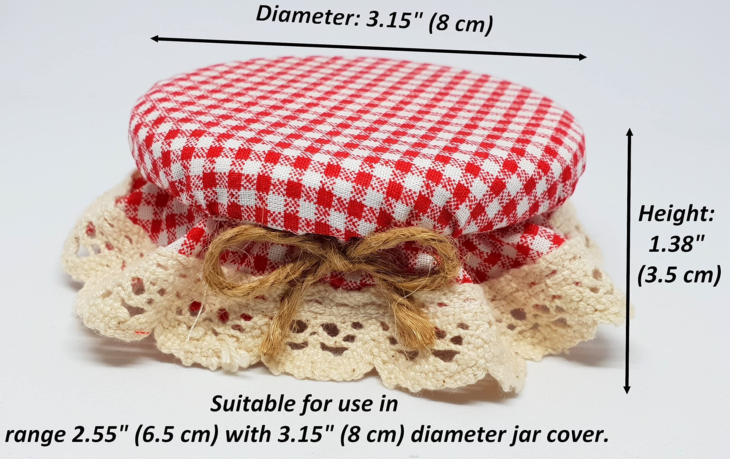 DLK - 10 pieces Elasticated Jar Cover Cloth - 100% Cotton Jar Cover Cloth - Stretchy Red Gingham (Checkered) Pattern - Breathable Fermentation Lid Bowl - Reusable Elastic Cloth Jar Covers