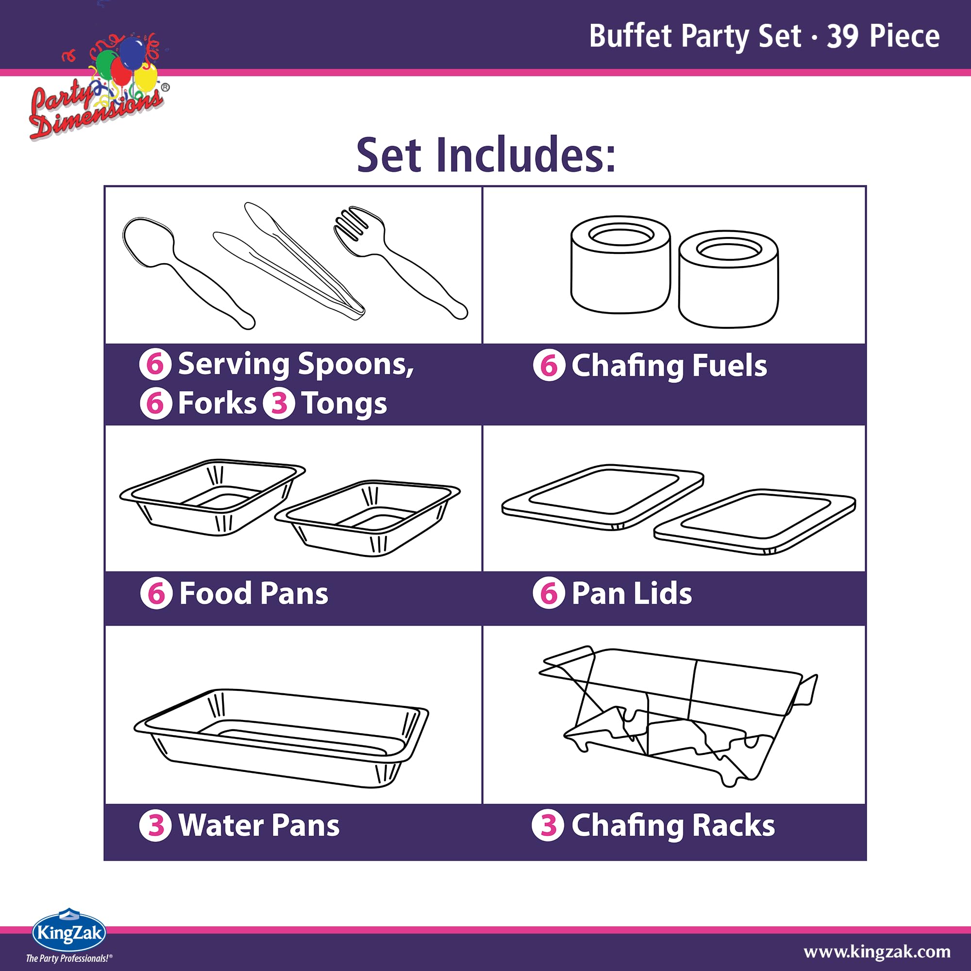 Full Size 39-Pcs Disposable Chafing Buffet Set with 6hr Fuel Cans, Covers, Serving Utensils - Premium Chafing Dish Set for Catering, Events, and Parties - Complete Food Warmer Party Serving Kit