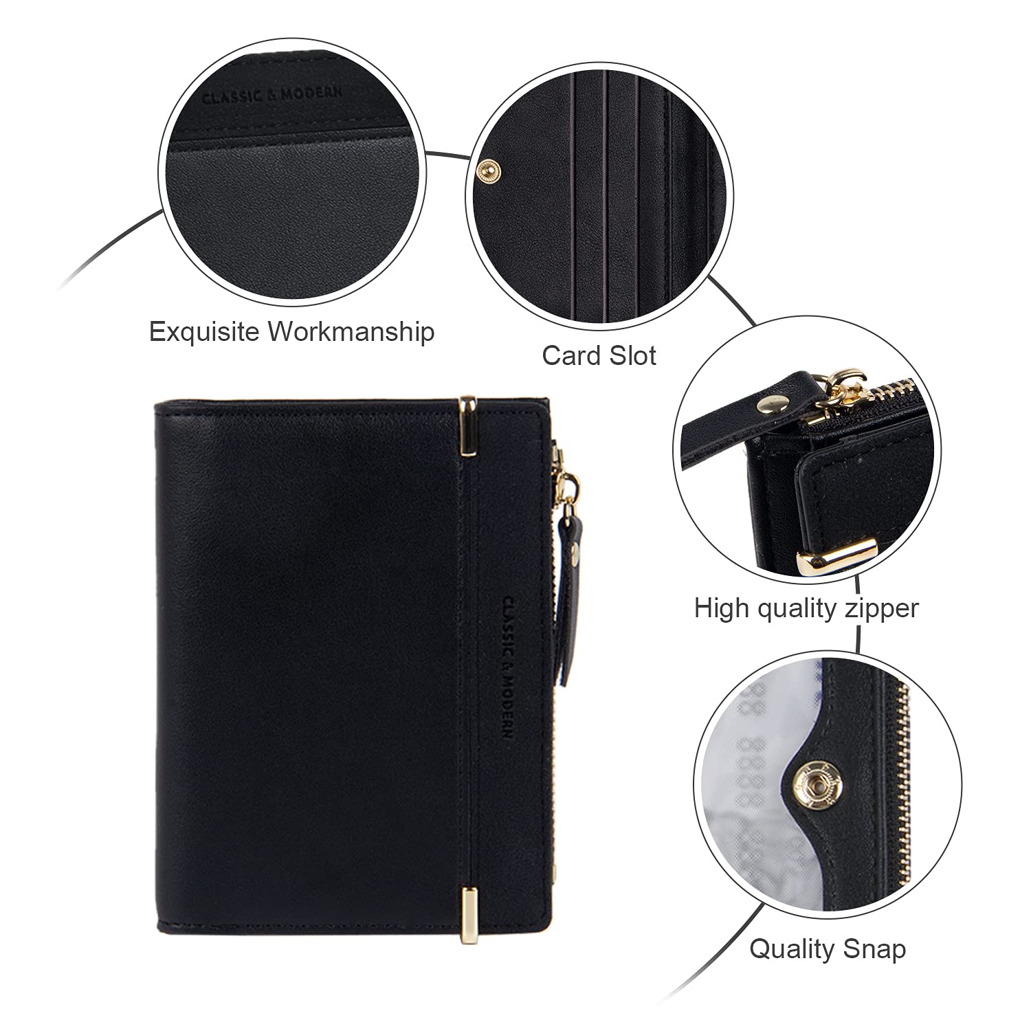 SUKUTU Ladies Purse, Women's Wallet PU Leather Wallet Small Bifold Womens Wallet Card Holder Zipper Coin Purse, Black, One Size