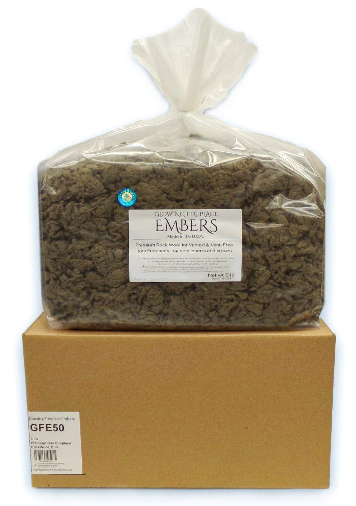 Bulk 5 Pounds of Gas Fireplace Glowing Embers, Rock Wool for Vent Free or Vented Gas Log Sets, Inserts and Fireplaces, Made in The USA