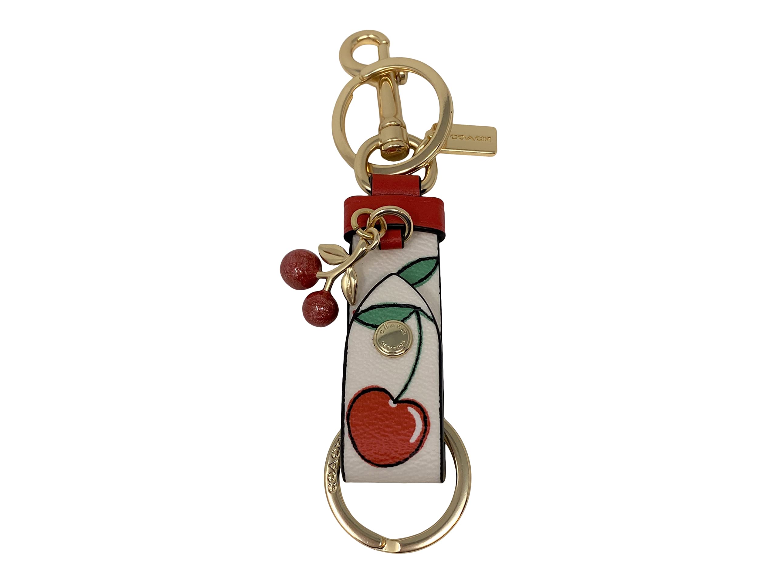 Coach Trigger Snap Bag Charm With Heart Cherry Print Style No. CF005 Chalk