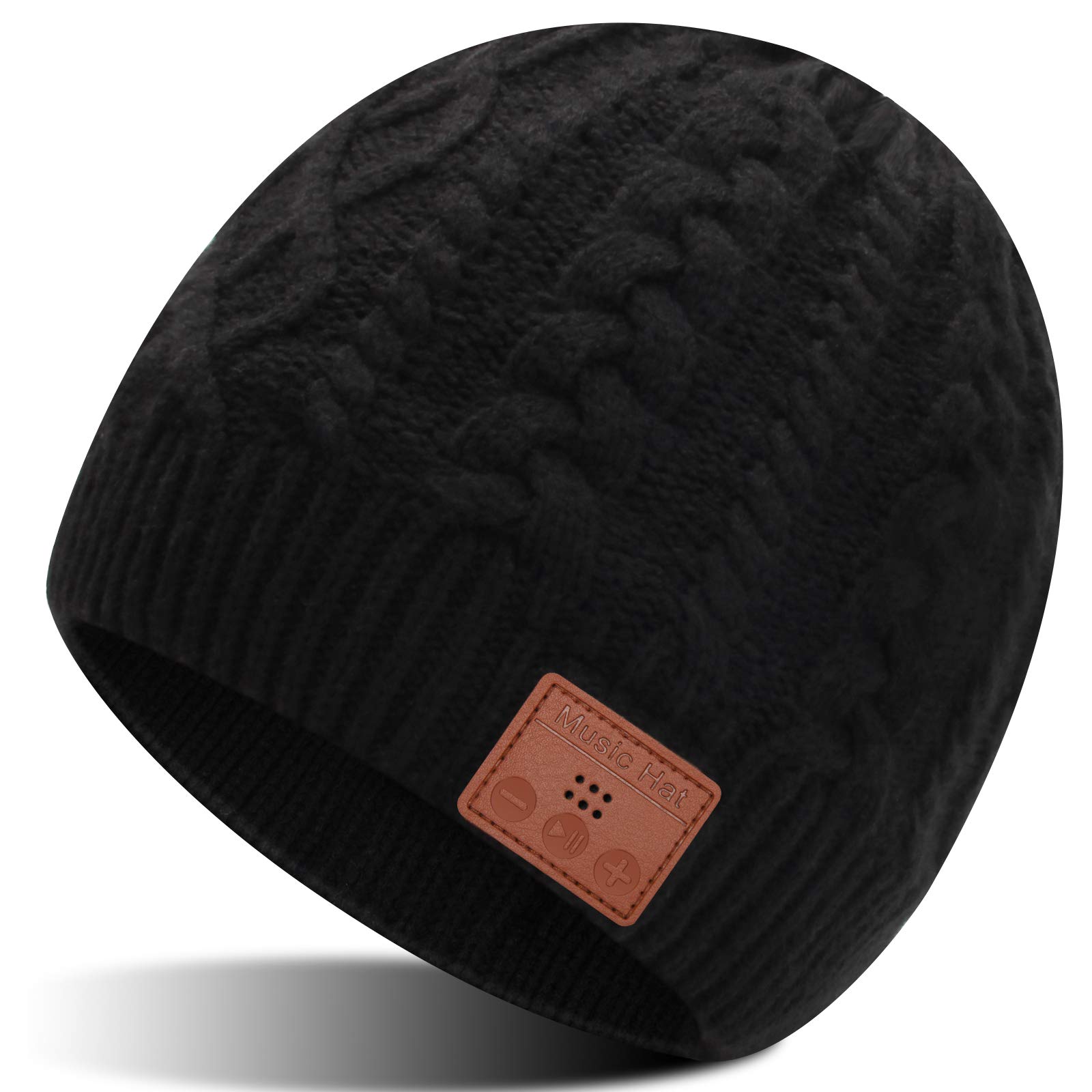 Bluetooth Beanie Hat, V5.0 Bluetooth Headset Hat, Wireless Bluetooth Beanie with HD Stereo Speakers and Built-in Microphone, Washable Winter Knitting Cap for Mens Gifts, for Men/Women Black