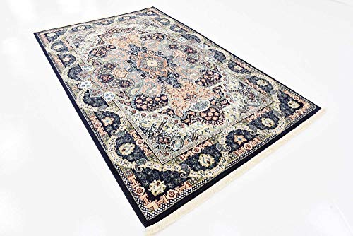 Unique Loom Narenj Collection Classic Traditional Medallion Textured Design Area Rug, 5 x 8 ft, Navy Blue/Tan