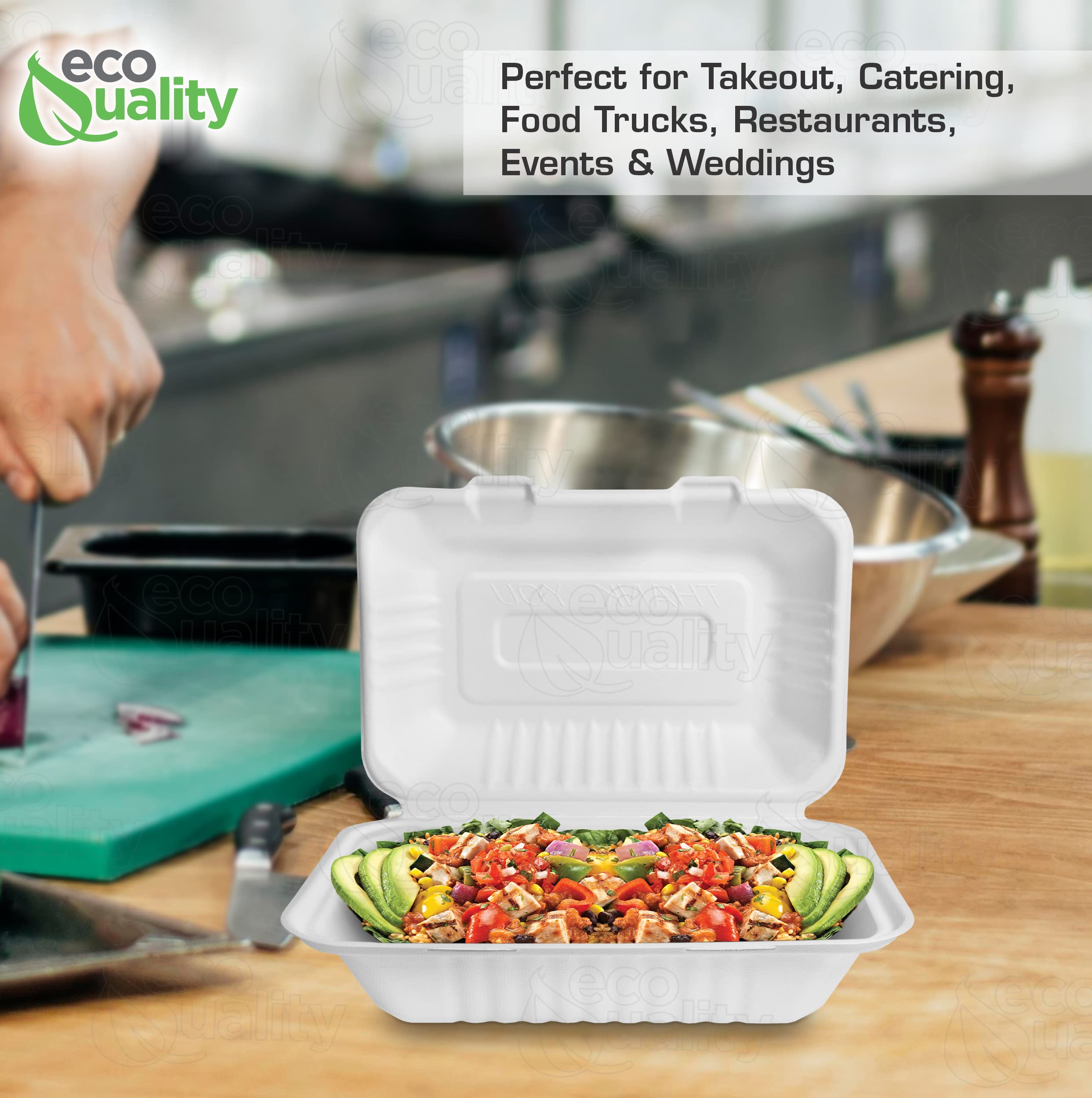 Compostable Rectangular Hinged Clamshell Take Out Food Containers 9x6x3,Heavy Duty Quality Disposable to go Containers, Single Compartment Eco-Friendly Takeout Box, Restaurants, Food Trucks (250)