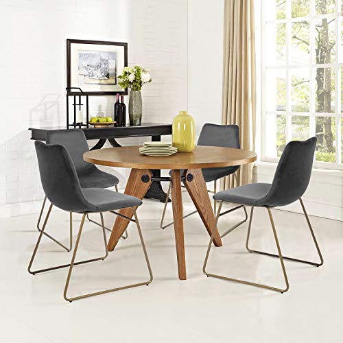 FurnitureR, Velvet Fabric Upholstered Seat Kitchen Room Set of 2, Mid Century Modern Backrest,Gold Metal Legs Dining Chair, Grey