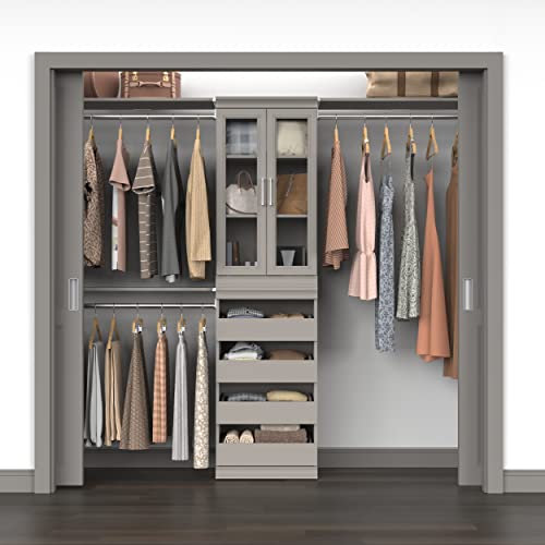 ClosetMaid Modular Storage Pair Set, 2 Glass Pane Doors, Wood Closet Organizer Shaker Style, Add On Accessory for Shelf Units, Taupe, Kit