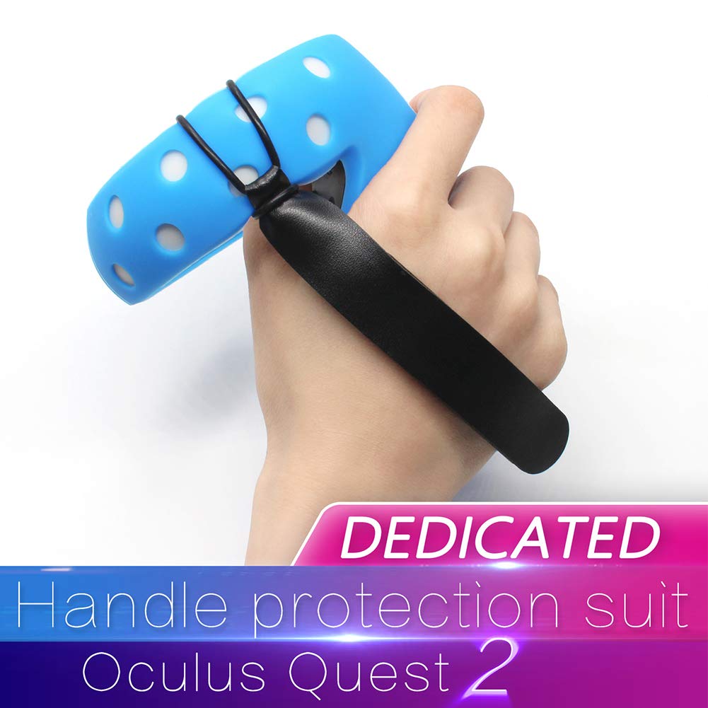CALIDAKA 1 Pair Touch Controller Grip Cover for Oculu s Quest 2 Anti-Throw Handle Protective Sleeve Accessories with Adjustable Wrist Knuckle Strap Silicone Controller Grip Protector Cover