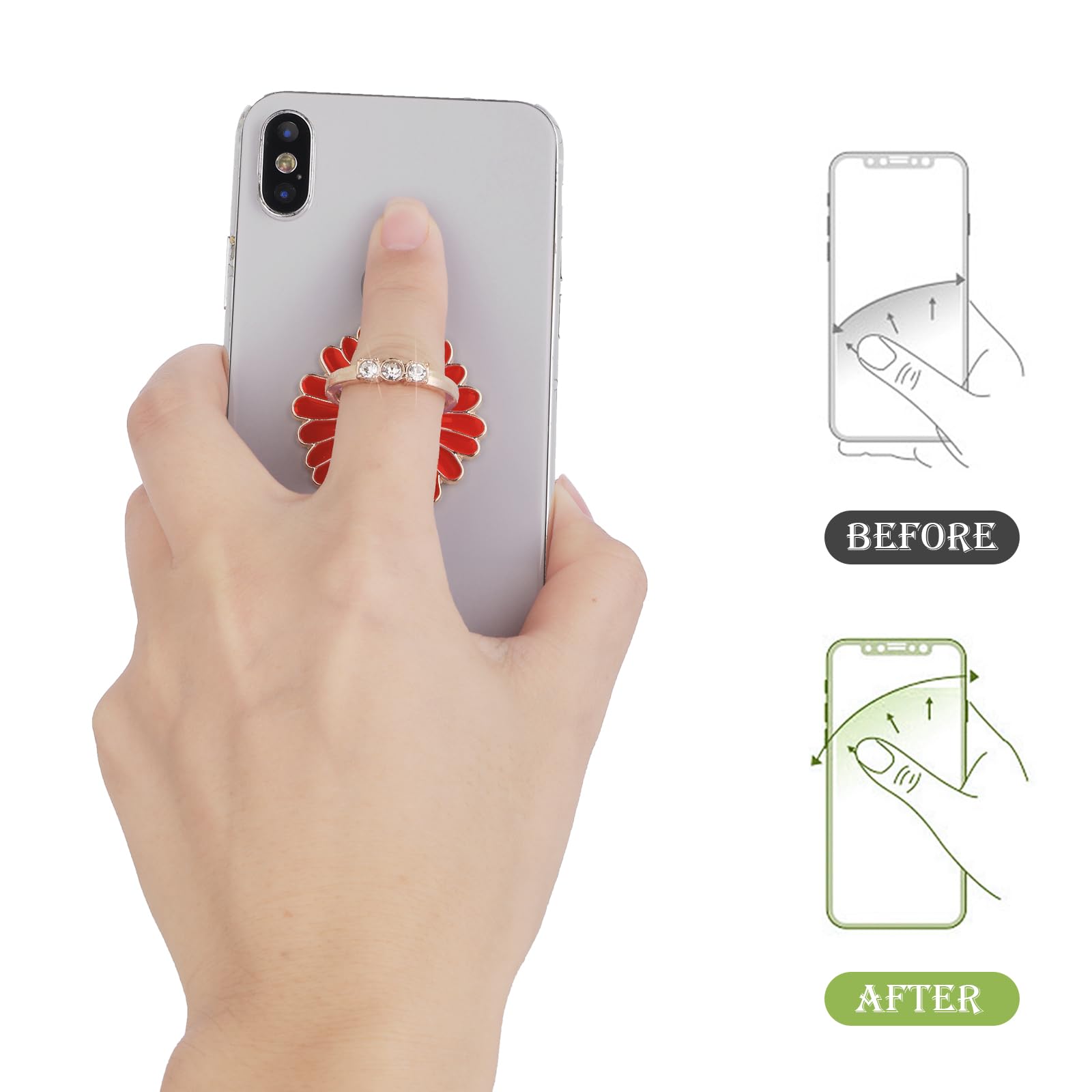 cobee Cell Phone Ring Holders, 4 Pcs Cute Daisy Finger Kickstands Metal Round 180°/360° Rotation Hand Grip with Knob Loop Phone Ring Grips Compatible with Most Smartphones, Tablets (Style-B)