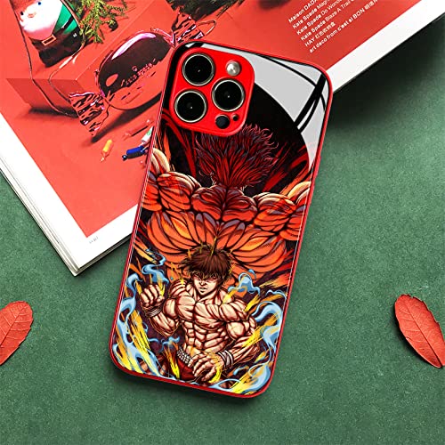 HEMINJYJEF Japanese Anime Protective Anti-Drop Color Shell Manga Pattern Covers Tempered Glass Multicolor Soft Silicone Phone Case (Metal Red, Baki and Yujiro,for iPhone 14 Pro Max)