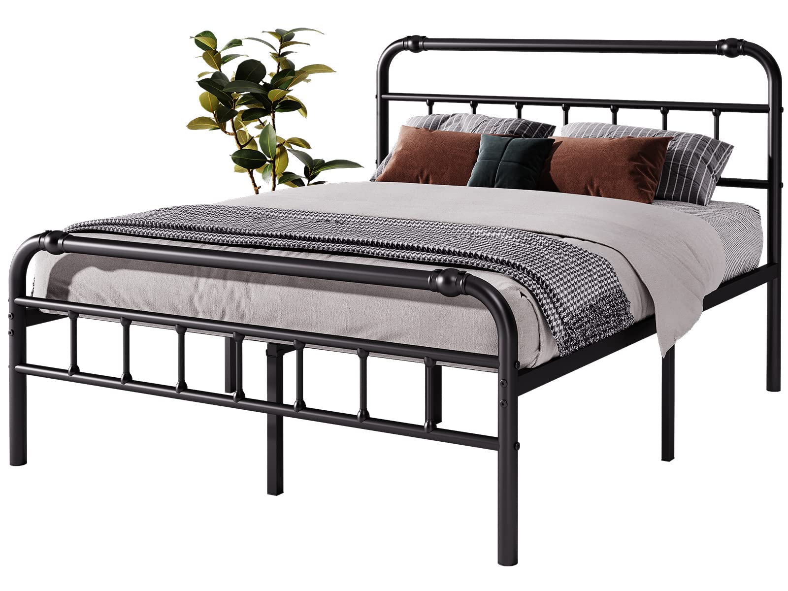 FSCHOS Full-Size-Bed-Frame-with-Headboard & Footboard, 14 Inch High, Metal Platform Bed-Frames-Full, Premium Steel Heavy Duty Bed Frame No Box Spring Needed, Easy Assembly, Black