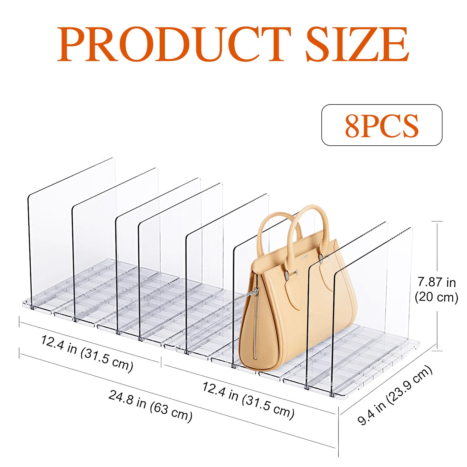 Generic 8PCS Purse Organizer for Closet,Adjustable Clear Shelf Dividers Purse Bag Divider for Closet Organizer,Handbag Organizers for Closets, SNTN1, transparently