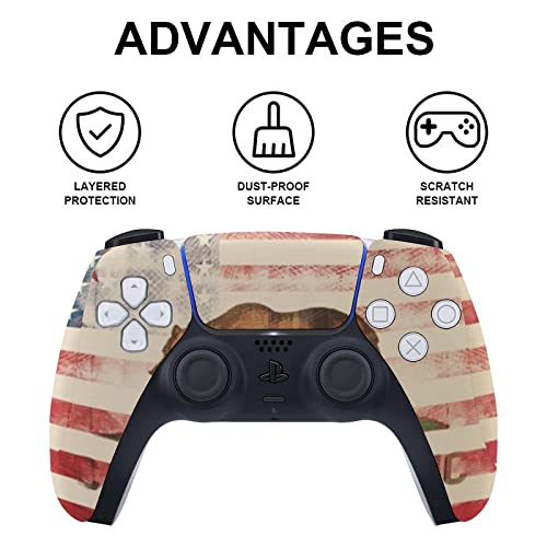 California American Flag Full Protective Skin Cover Design Wrap Decal Sticker Compatible with PS5 Digital Edition Console and Controller