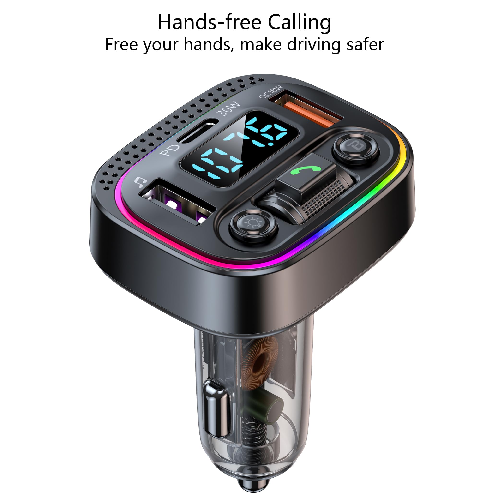 Bluetooth FM Transmitter for Car, Wireless Radio Adapter MP3 Player Stereo Music Hands Free Car Kit, USB C Car Charger for iPhone Samsung Cell Phone, PD 24W & 5V/2.4A, Support TF Card/U Disk (Black)