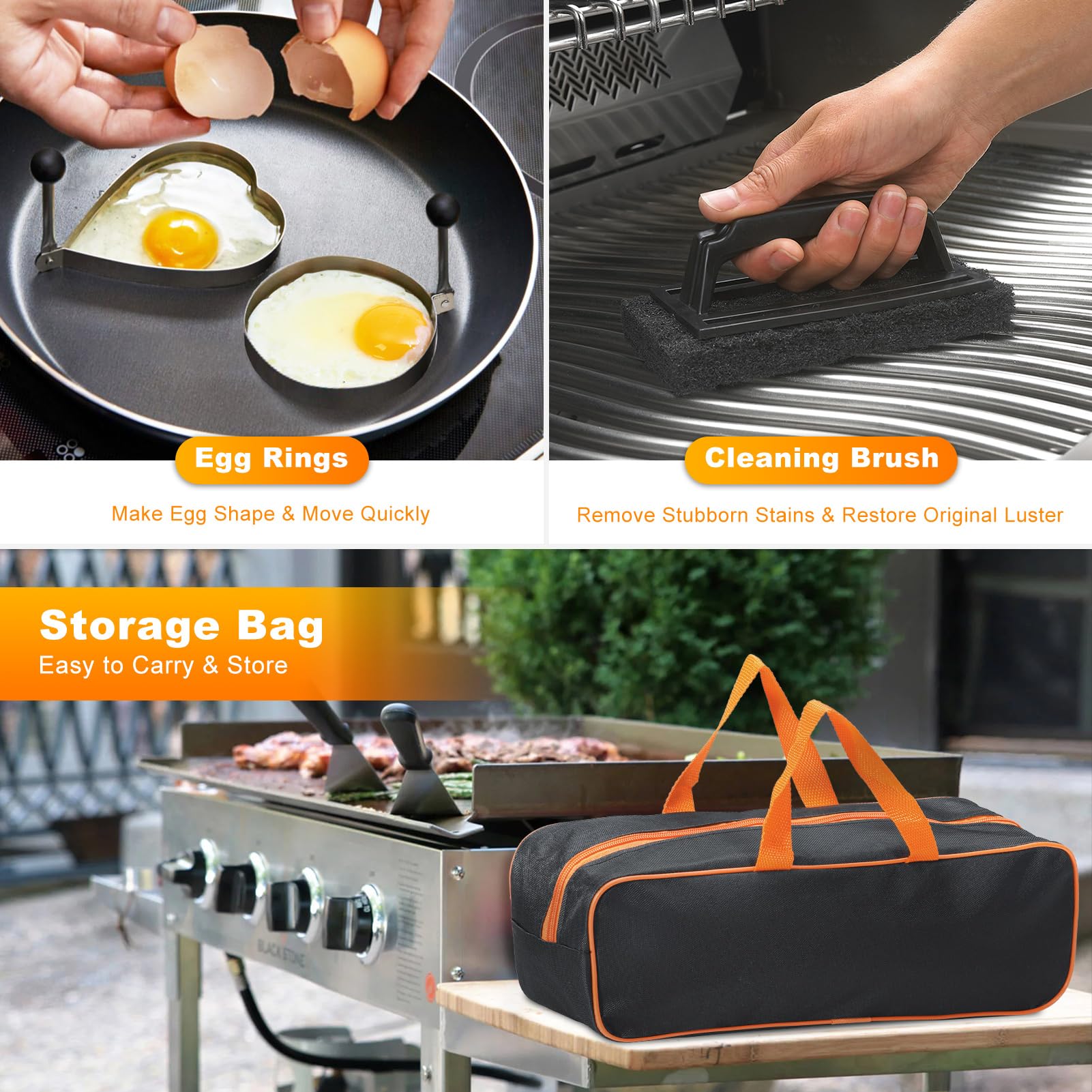 Blackstone Griddle Accessories Kit, Hocamel 15PCS Flat Top Grill Accessories Set for Blackstone and Camp Chef,Stainless Steel Griddle Grill Tools for Outdoor BBQ Teppanyaki Camping
