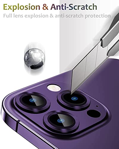 Tamoria Metal Camera Lens Protector Compatible for iPhone 14 Pro Max Tempered Glass Camera Cover Support LIDAR Scanner, Anti-Explosion for iPhone 14 Pro 6.1"/ iPhone 14 Pro Max Purple