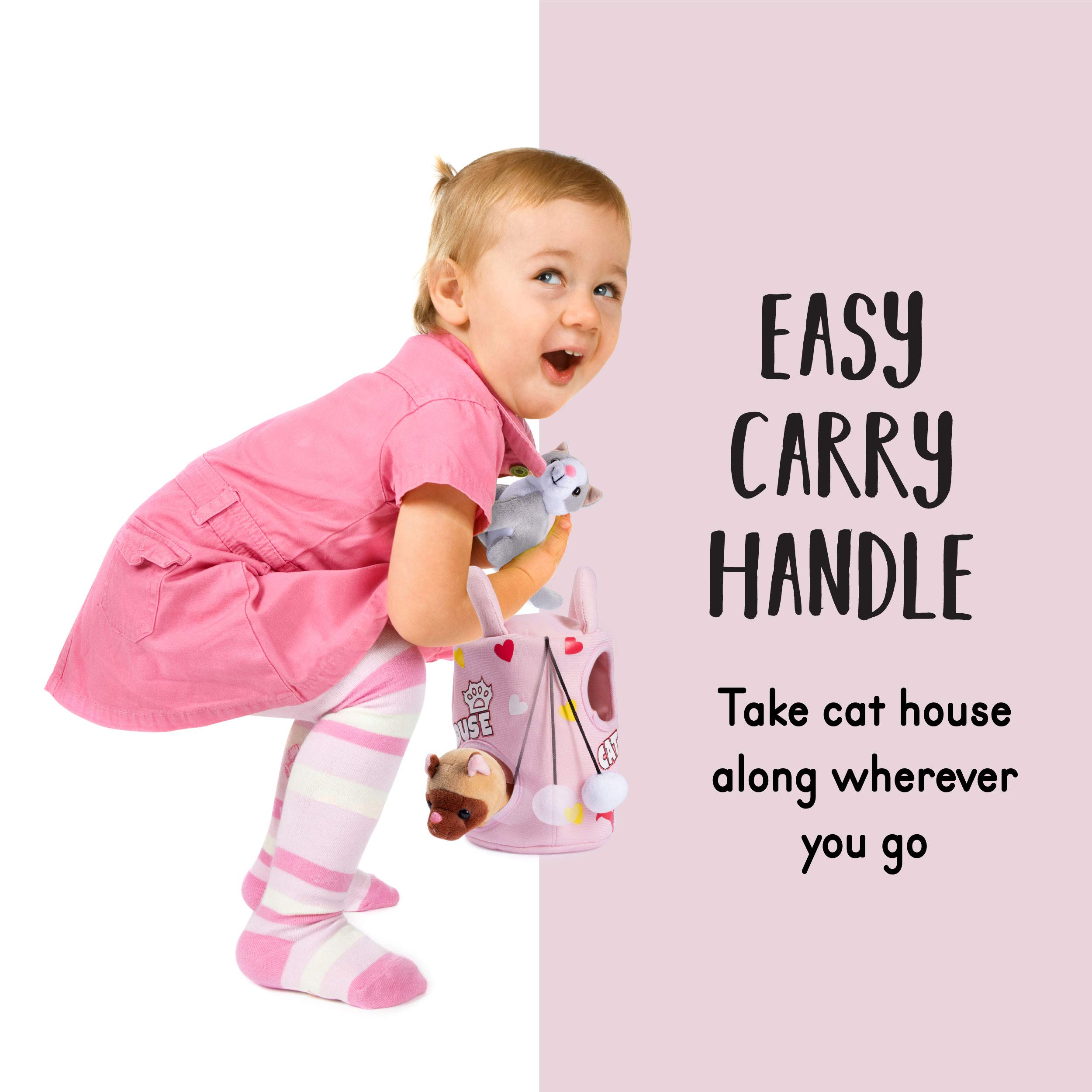 Plush Creations Talking Plush Cat House for Kids Includes Plush Cat House Carrier with 4 Soft Stuffed Talking & Meowing Kittens & A Cat Plush Milk Bowl Best Interactive Toy for Babies Or Toddlers