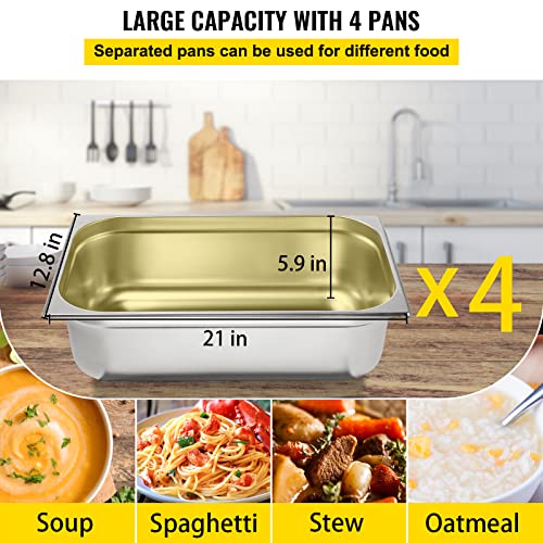 VEVOR Commercial Electric Food Warmer, 4-Pot Steam Table Food Warmer 0-100℃ w/ 2 Lockable Wheels, Professional Stainless Steel Material for Catering and Restaurants